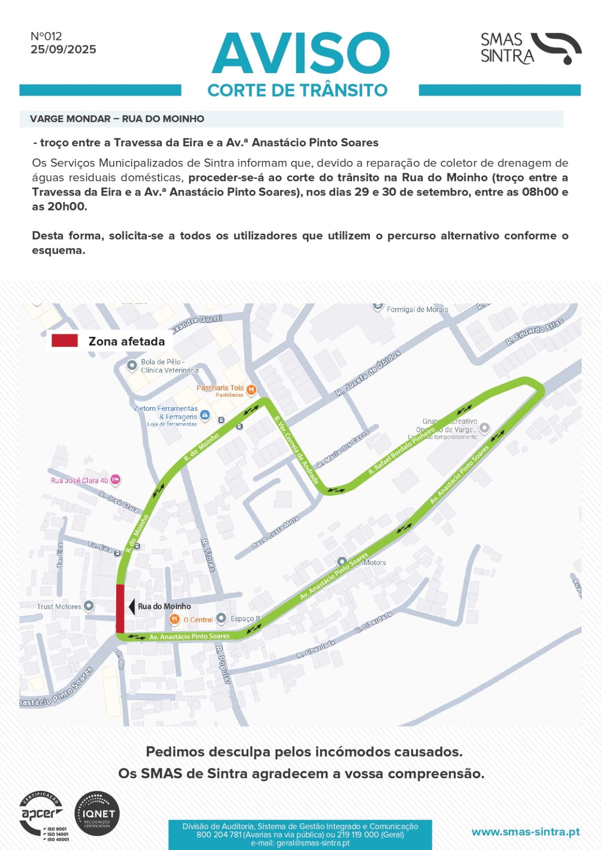 Corte de trânsito em Varge Mondar – Junta de Freguesia de Rio de Mouro